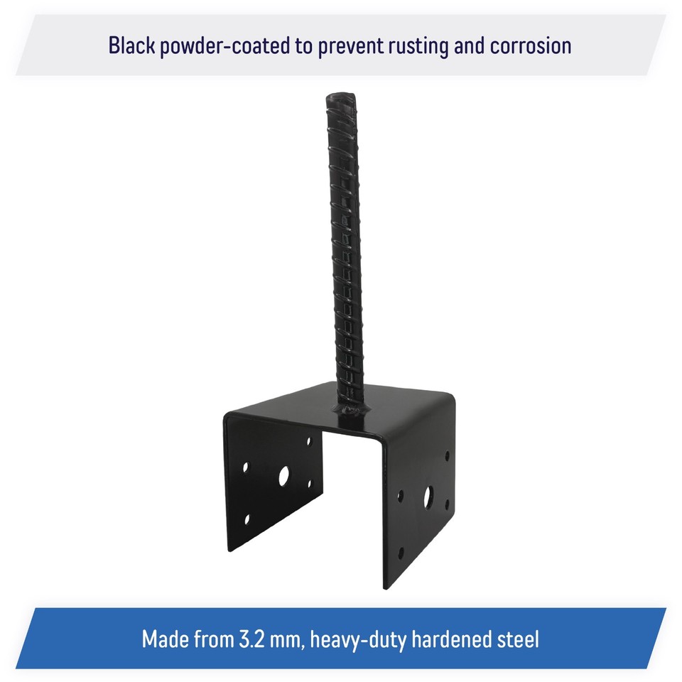 U Shaped 6x6 Deck Post Concrete Anchor Spike Fence Base, Black Powder ...