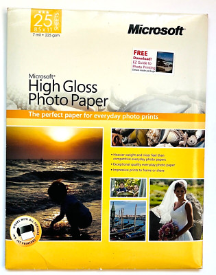 Microsoft High Gloss Photo Paper *25 High Quality Pages *Open Package ...