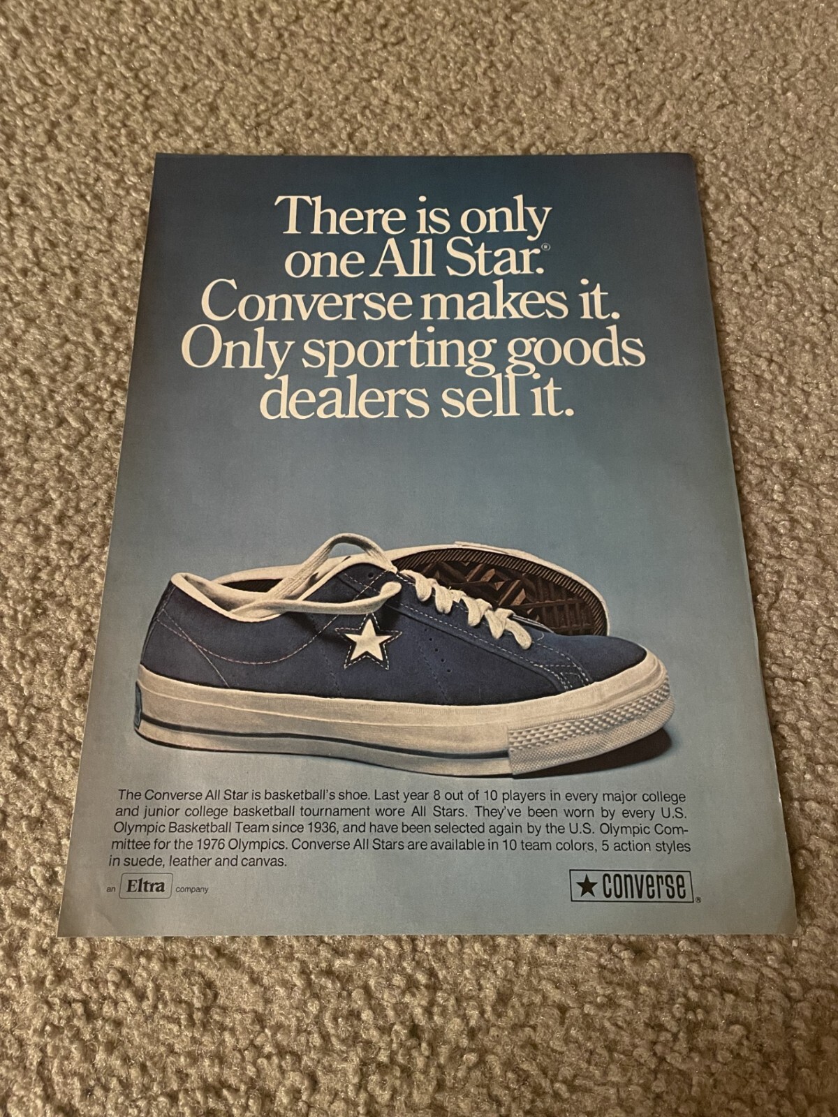 Vintage 1974 CONVERSE ALL STAR Basketball Shoes Poster Print Ad 1970s ...