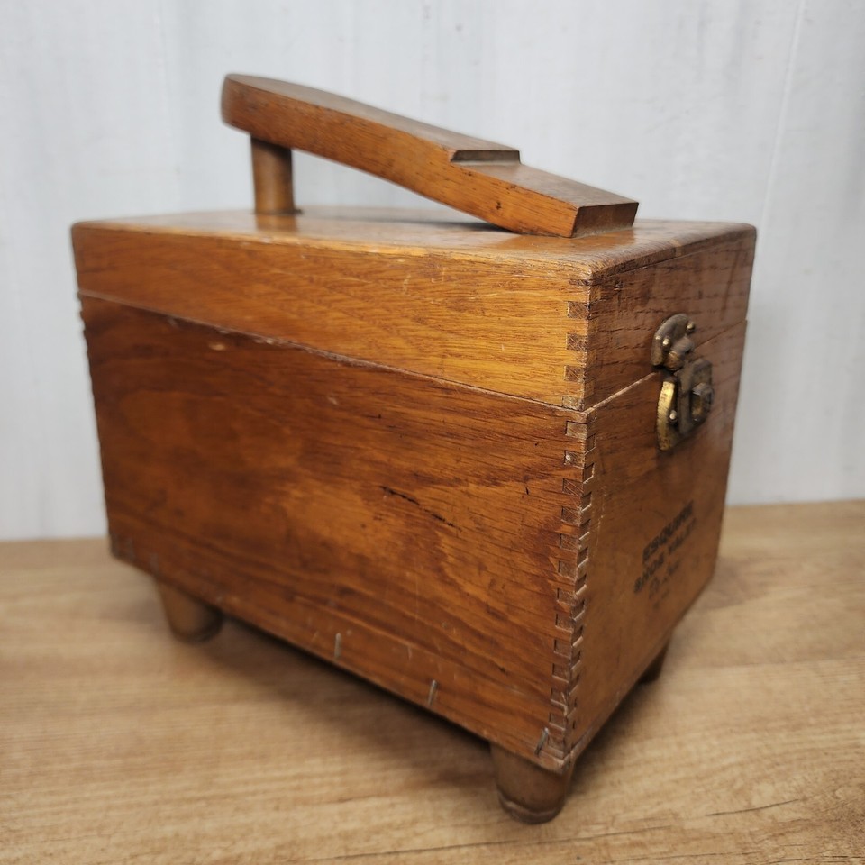 Vtg Old Wood Esquire Shoe Valet De Luxe Dove Tailed Box w/Brush ...