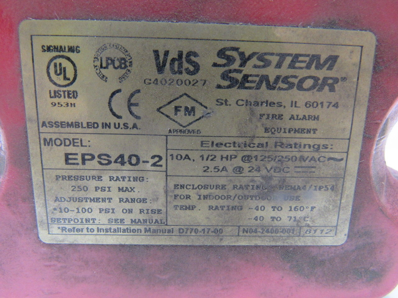 System Sensor Eps40-2 EPS Pressure Switch 300 PSI for sale online | eBay