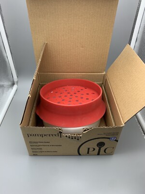 Pampered Chef Microwave Pasta Cooker #2633 White Dish Red Strainer Open ...