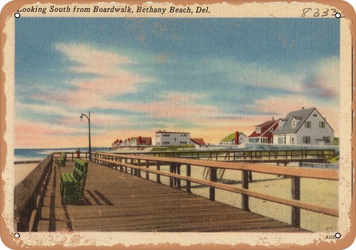 METAL SIGN - Delaware Postcard - Looking south from boardwalk, Bethany ...