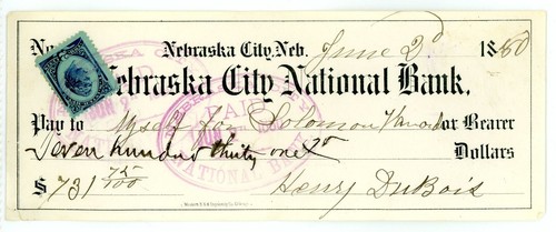 R152 on 1880 Nebraska City National Bank Check | eBay