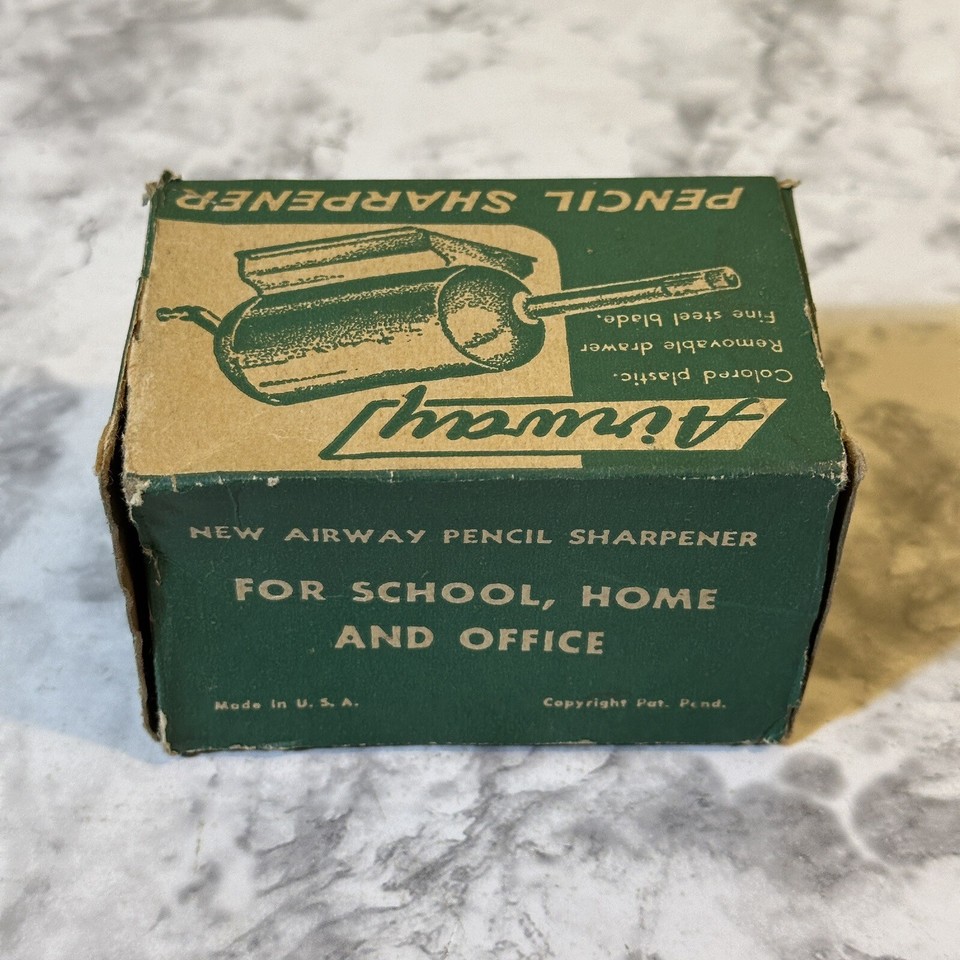 Vintage Airway Pencil Sharpener Green Box ONLY Made in USA Brooklyn N.Y ...