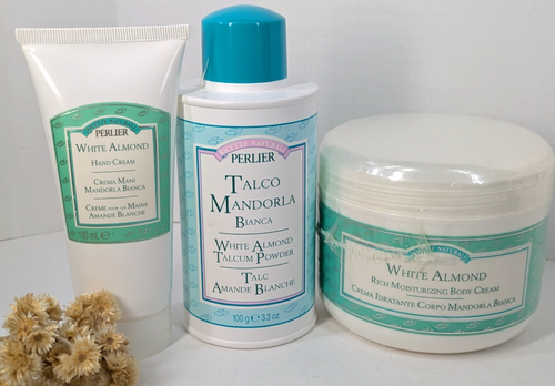 LOT 3!😍Perlier White Almond Set Hand Body Cream Talc Powder Bath Set ...