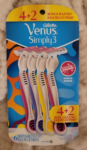 Gillette Venus Simply 3 Disposable Razors - Six Count Package - New | eBay