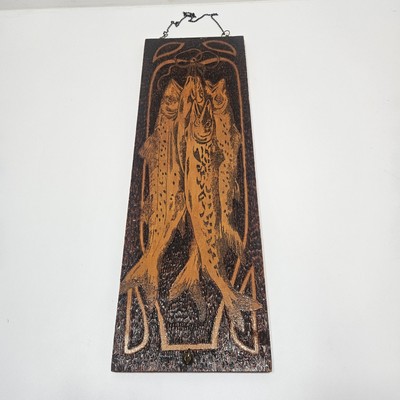 Antique Flemish Art Pyrograph Fresh Caught Fish Art Hanging W/ Hook ...