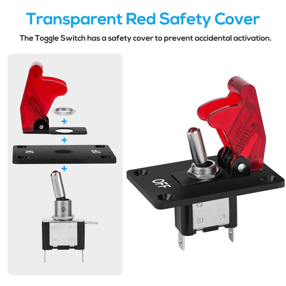 2x LED Lighted Toggle Switch 12V DC 20A 2 Pin On/Off SPST Rocker Switch ...