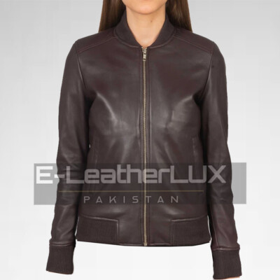 Women Genuine Leather Jacket Brownish Maroon Bomber Real Soft Class ...