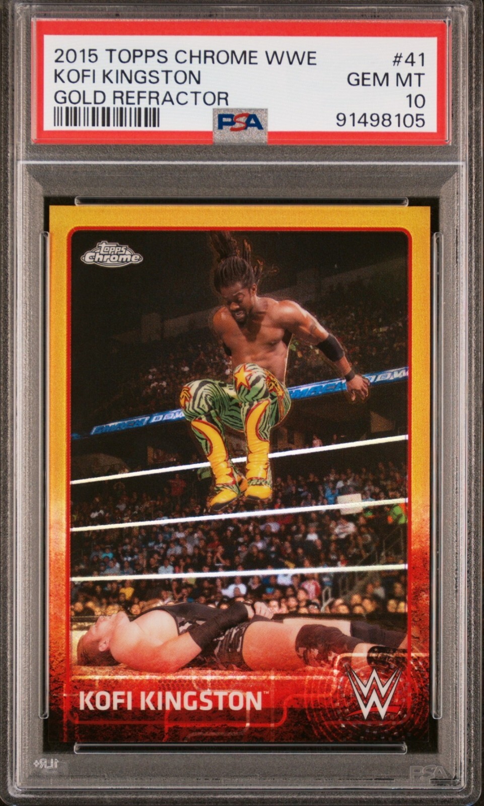 KOFI KINGSTON 2015 TOPPS CHROME WWE GOLD REFRACTOR CARD #31/50 PSA GEM ...