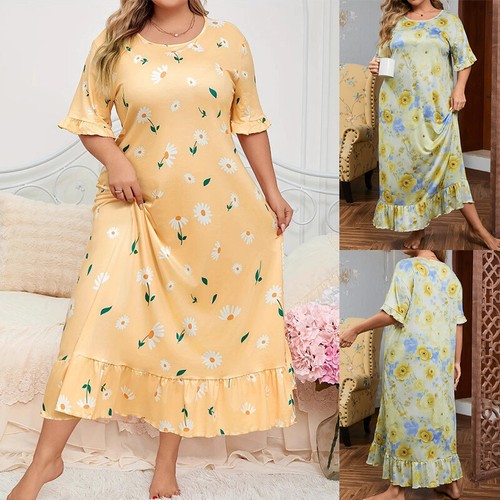 Ladies Nighties Summer Floral Long Maxi Dress Nightwear Pyjamas PLUS ...