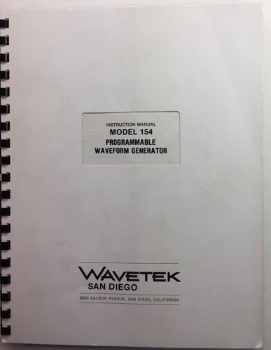 Wavetek 154 Programmable Waveform Generator Instruction Manual P/N 1300 ...
