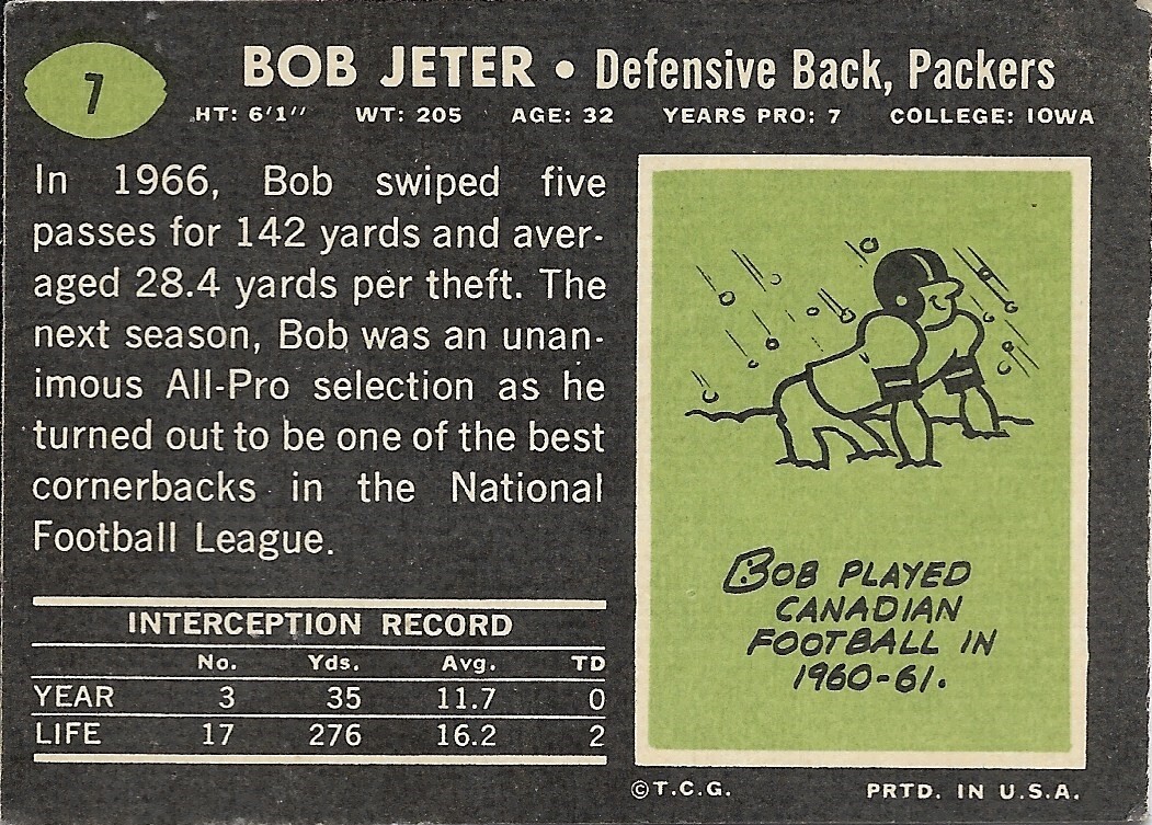 1969 Topps Bob Jeter 7 Green Bay Packers Football | eBay