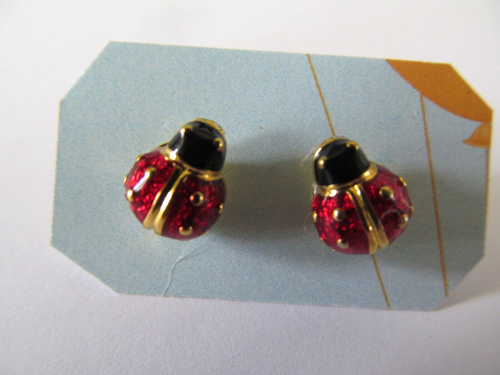 NEW JOAN RIVERS RED-BLACK ENAMEL-GOLD LUCKY LADYBUG STUD PIERCED ...
