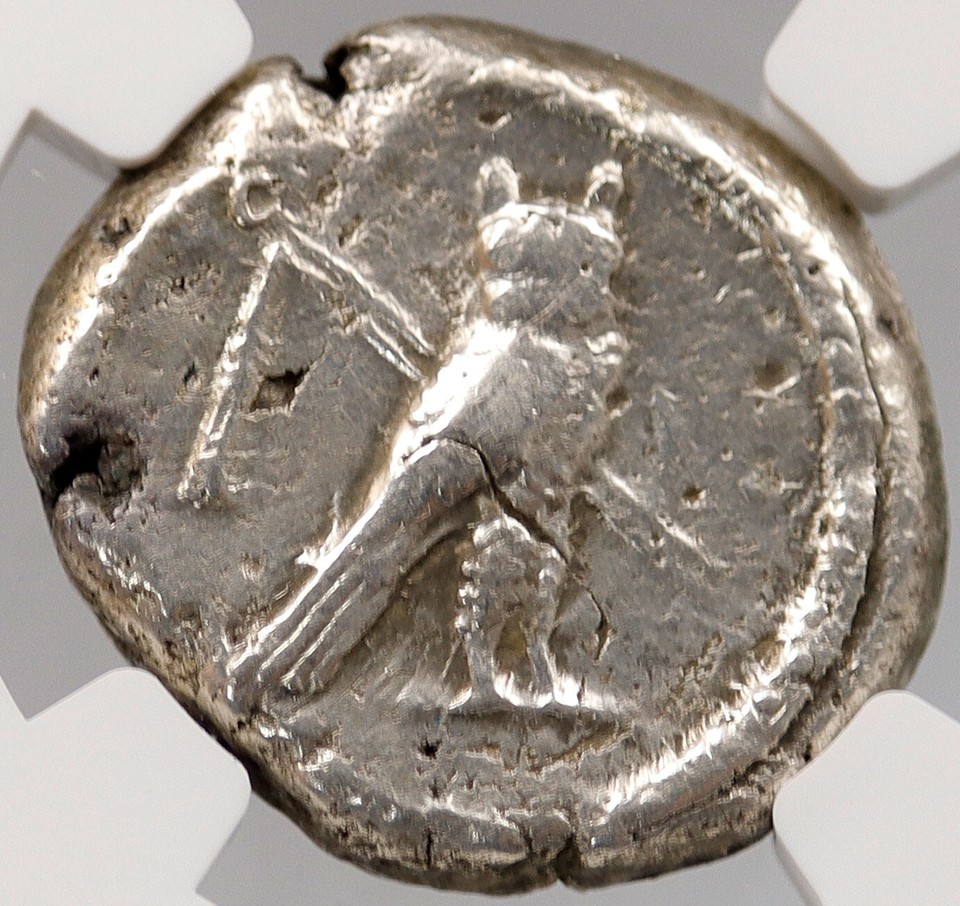 TYRE in PHOENICIA Melqart Baal w Dolphin SILVER Greek 425BC Coin NGC ...