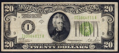 FR.2052I 1928B Minneapolis $20 LGS Light Green Seal Federal Reserve ...