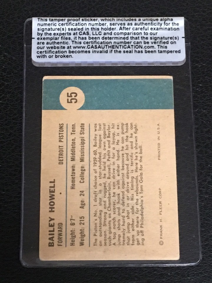 BAILEY HOWELL 1961-62 FLEER SIGNED AUTOGRAPHED CARD #55 PISTONS CAS ...