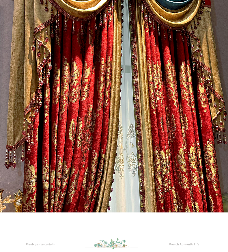 Chinese high-grade European classical red embroidery curtain valance ...