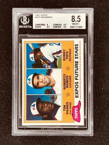 Tim Raines 1981 Topps Rookie Card RC #479 graded BGS 8.5 NrMt-Mt+ ...