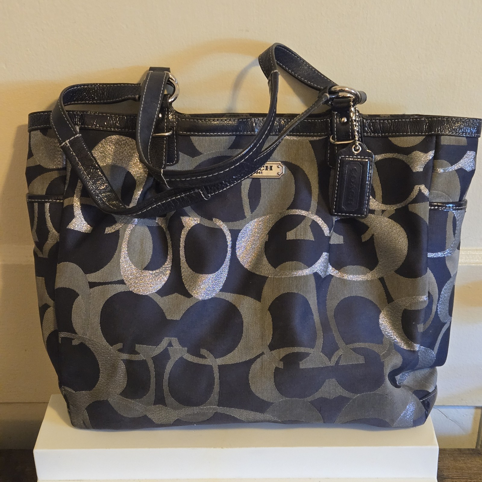 Vintage Coach Navy Blue Signature Canvas and Leather … - Gem