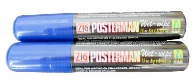 Zig Posterman Wet Wipe Chalkboard Pens 2 x Blue 15mm tip | eBay UK