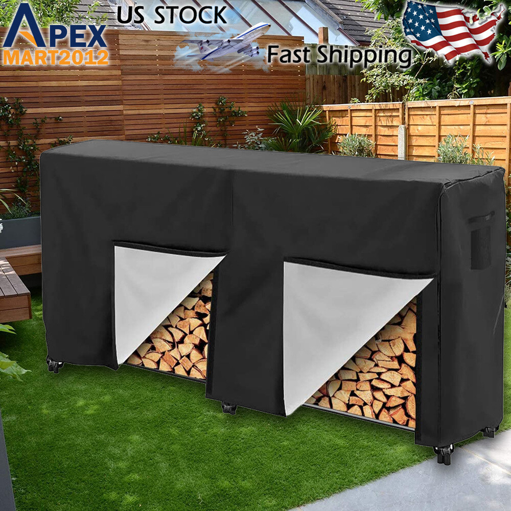 8FT Waterproof Firewood Log Rack Cover Heavy Duty Outdoor Wood Holder ...