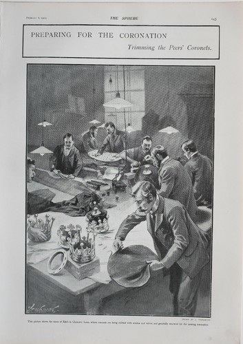 1902 PRINT PREPARING FOR CORONATION TRIMMING PEERS CORONETS EDE'S ...