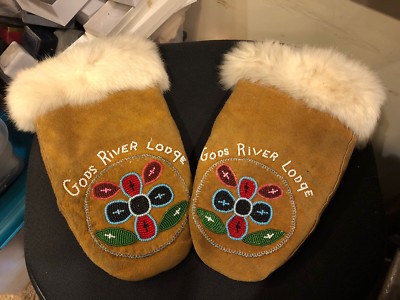 VINTAGE INUIT FUR LEATHER BEADED MITTENS GLOVES ESKIMO GODS RIVER LODGE ...