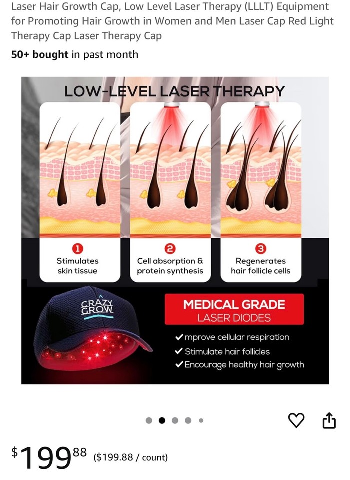 Crazy Grow 650 nm Red Light LED Light Therapy Hat For Hair Loss Men Or ...