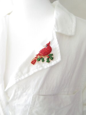 Red Cardinal Rhinestone Pin Bird Brooch Remembrance Hope Good Luck ...