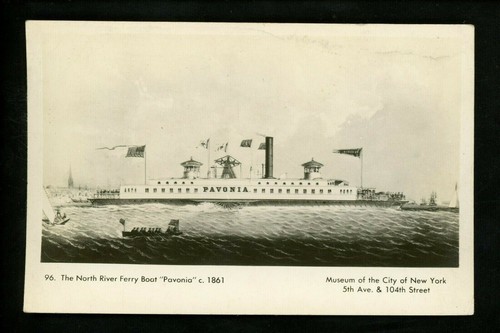 Ship real photo postcard RPPC Ferry North River Boat Pavonia New York ...