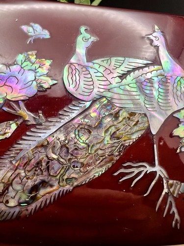 Vtg Lacquer Mother Of Pearl Abalone Turtle Latch Peacock Jewelry Ring ...