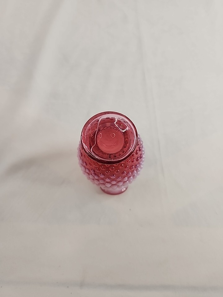 Fenton Label Cranberry Opalescent Hobnail Glass Crimped Edge 3.5" Bud ...
