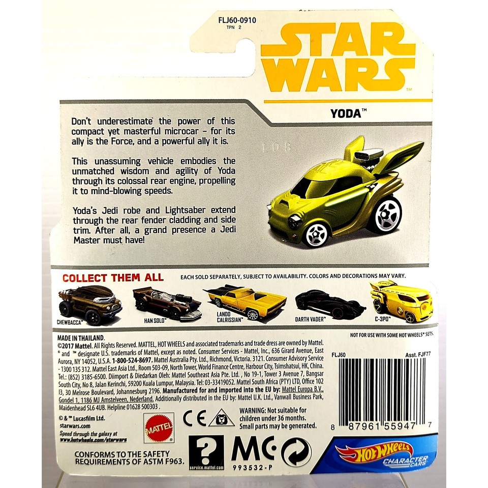Hot Wheels Character Cars Star Wars YODA, New, See Pics/Description! | eBay