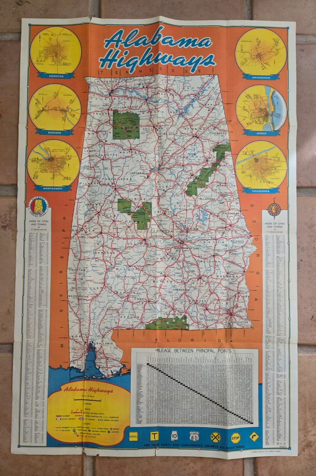 Vintage 1949 Alabama Official State Highway Road Map | eBay