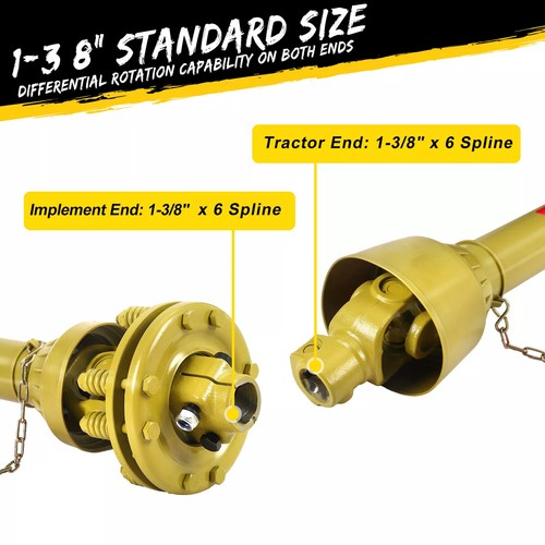 1-3/8" PTO Shaft PTO Drive Shaft with Slip Clutch 43"-57" 6 Spline Both ...