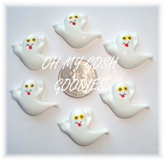 6PC HALLOWEEN HAPPY GHOSTS BOO FLATBACK RESINS FLAT BACK 4 HAIRBOW BOW ...