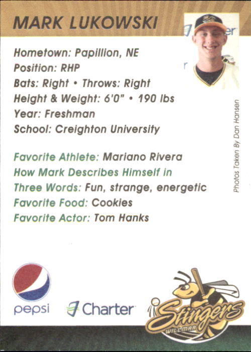 2012 Willmar Stingers Team Issue #23 Mark Lukowski Papillion Nebraska ...