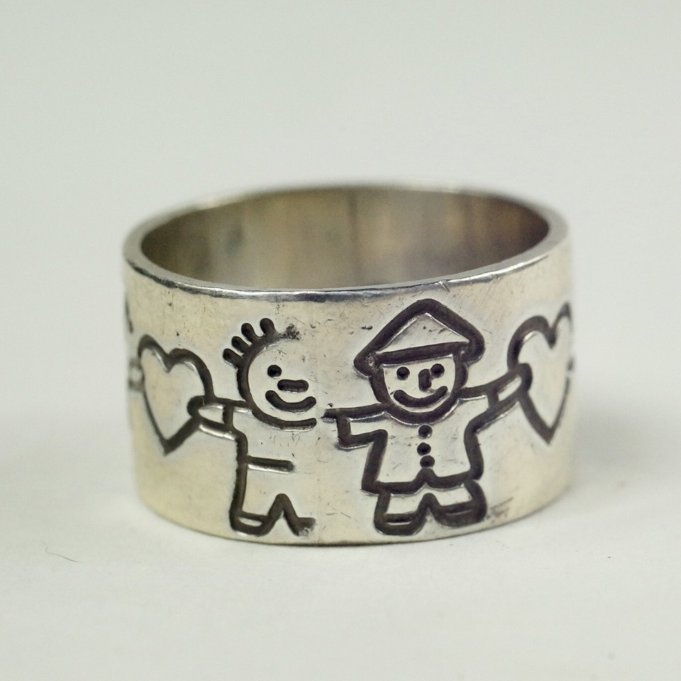 Sterling silver kids children hearts wide band ring size 7.5 EFS 925 | eBay