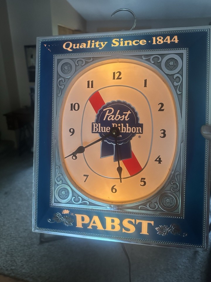 Vintage Pabst Blue Ribbon Light Up Sign Electric Wall Clock Beer Bar ...