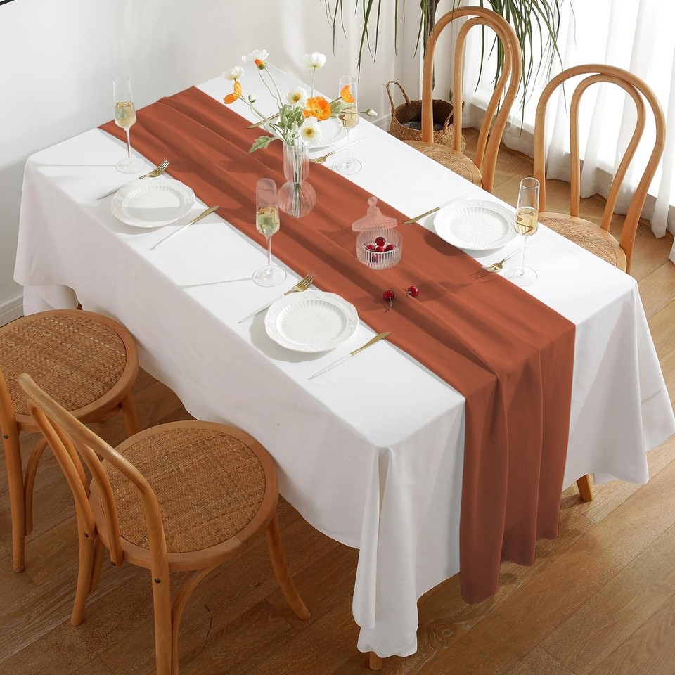 10 Pack 10 Ft Chiffon Table Runner Rust Gauze Long Table Runners 27x120 ...