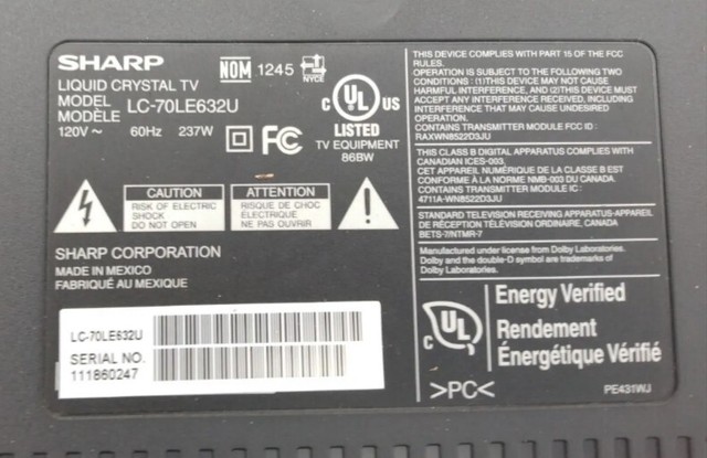 Sharp Lc-70le632u 70 Inch 120hz AQUOS LED HDTV for sale online | eBay