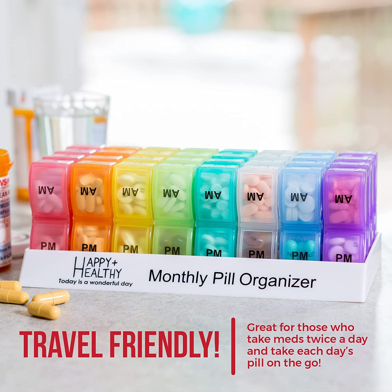 Monthly Pill Organizer - Am/Pm Daily Pill Organizer 32 Compartments for ...