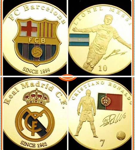 Messi & Ronaldo CR7 1Oz 24KT Gold Plated Spanish Football Medal/Token ...