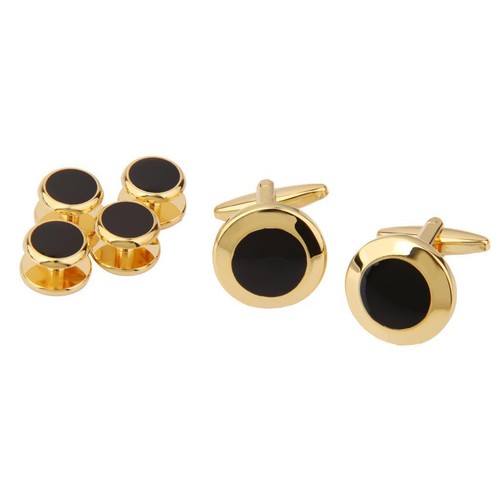 Men\'s Shirt Cufflinks Cuff Links Collar Studs Gold and Black | eBay ...