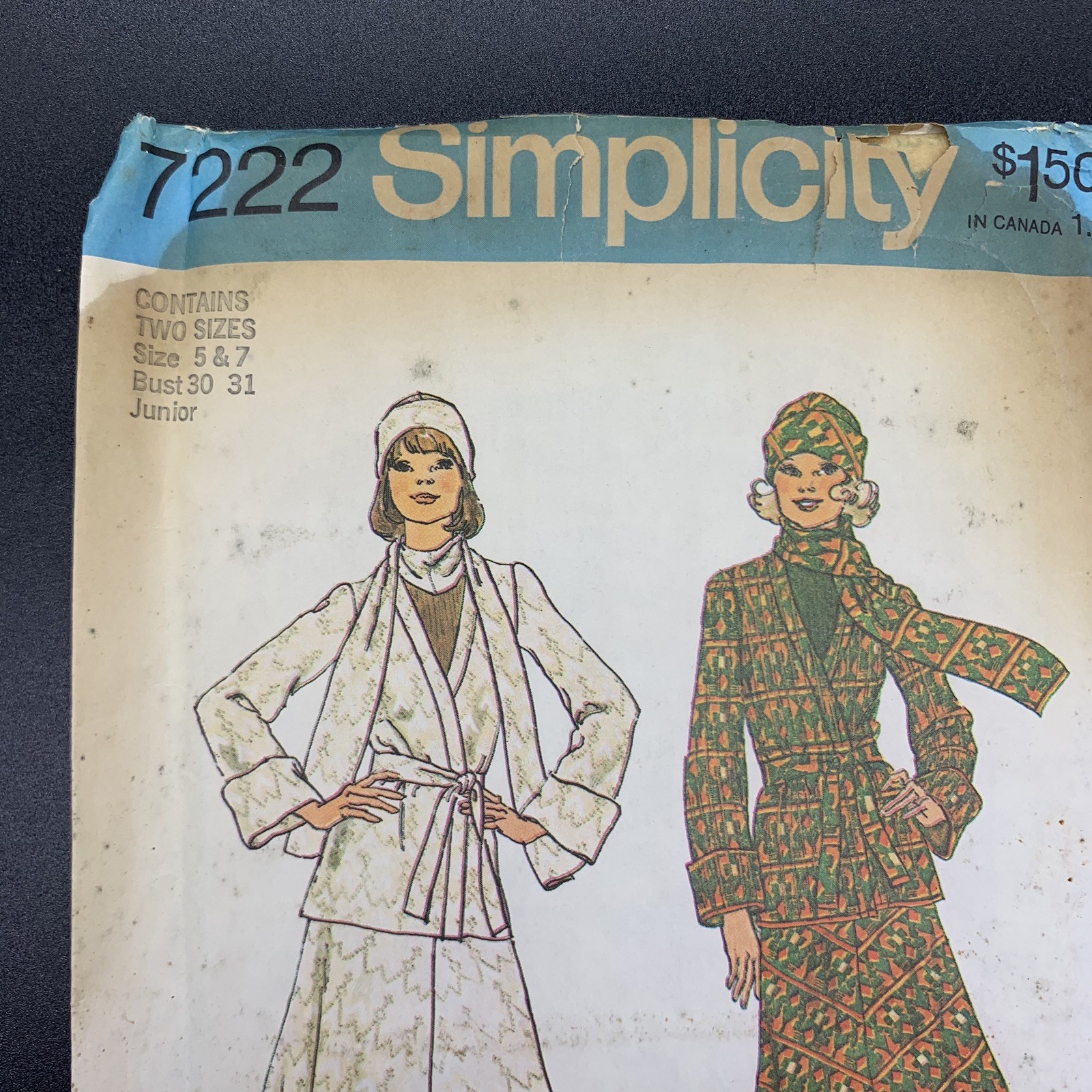 Simplicity Vintage Sewing Pattern #7222 Jr. Miss Skirt Jacket Scarf Hat ...