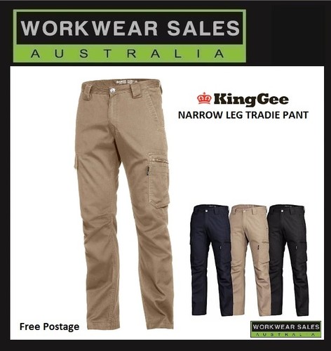 King Gee K13290 Mens Narrow Leg Tradie Summer Pants Navy Khaki Black | eBay