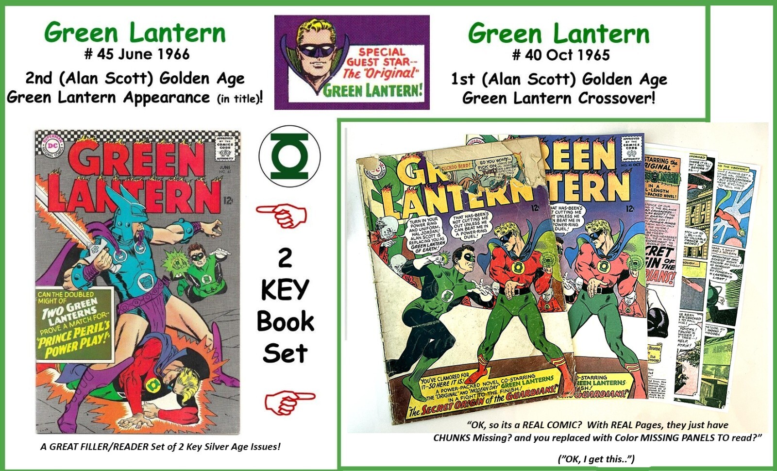 GREEN LANTERN # 40 + # 45 Set 2 KEYS Early SILVER age ALAN SCOTT Golden ...