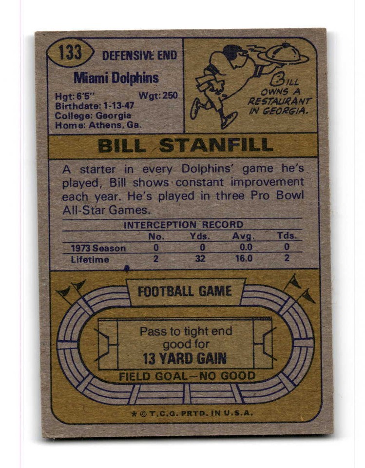 1974 Topps Bill Stanfill AP 133 | eBay
